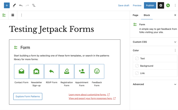 Jetpack 11.6 Adds Block Pattern Support to Forms – WP Tavern